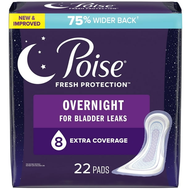 Poise Incontinence Pads for Women, 8 Drop, Overnight Absorbency, Extra ...