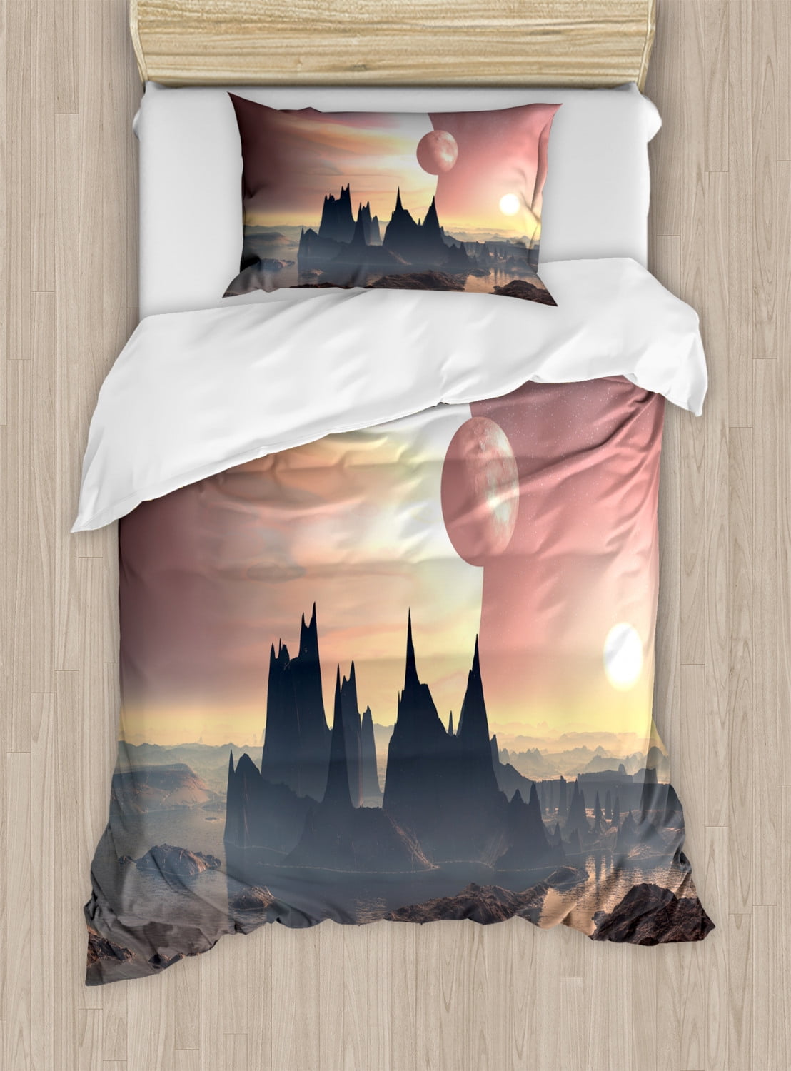 Fantasy Duvet Cover Set Twin Size, Twin Moons Over Planet Europa ...
