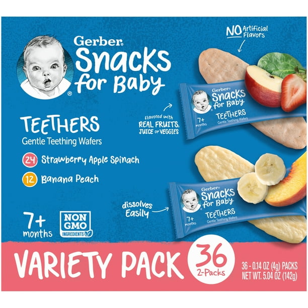 Gerber Gentle Teething Wafers, Variety Pack Baby Teethers, 72 Count Box ...