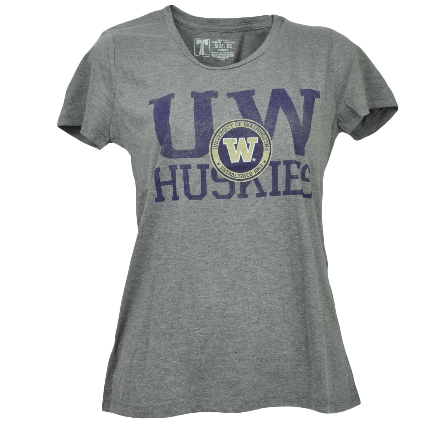 NCAA Washington Huskies Gray Womens Tshirt Tee Crew Neck Short Sleeve ...