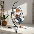 Hanging Egg Chair With Stand PE Wicker 350lbs Washable Thick Cushion ...
