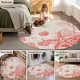Coastal Red Round Area Rug 6 FT, Non Slip Bedroom Rugs, Nautical Coral ...