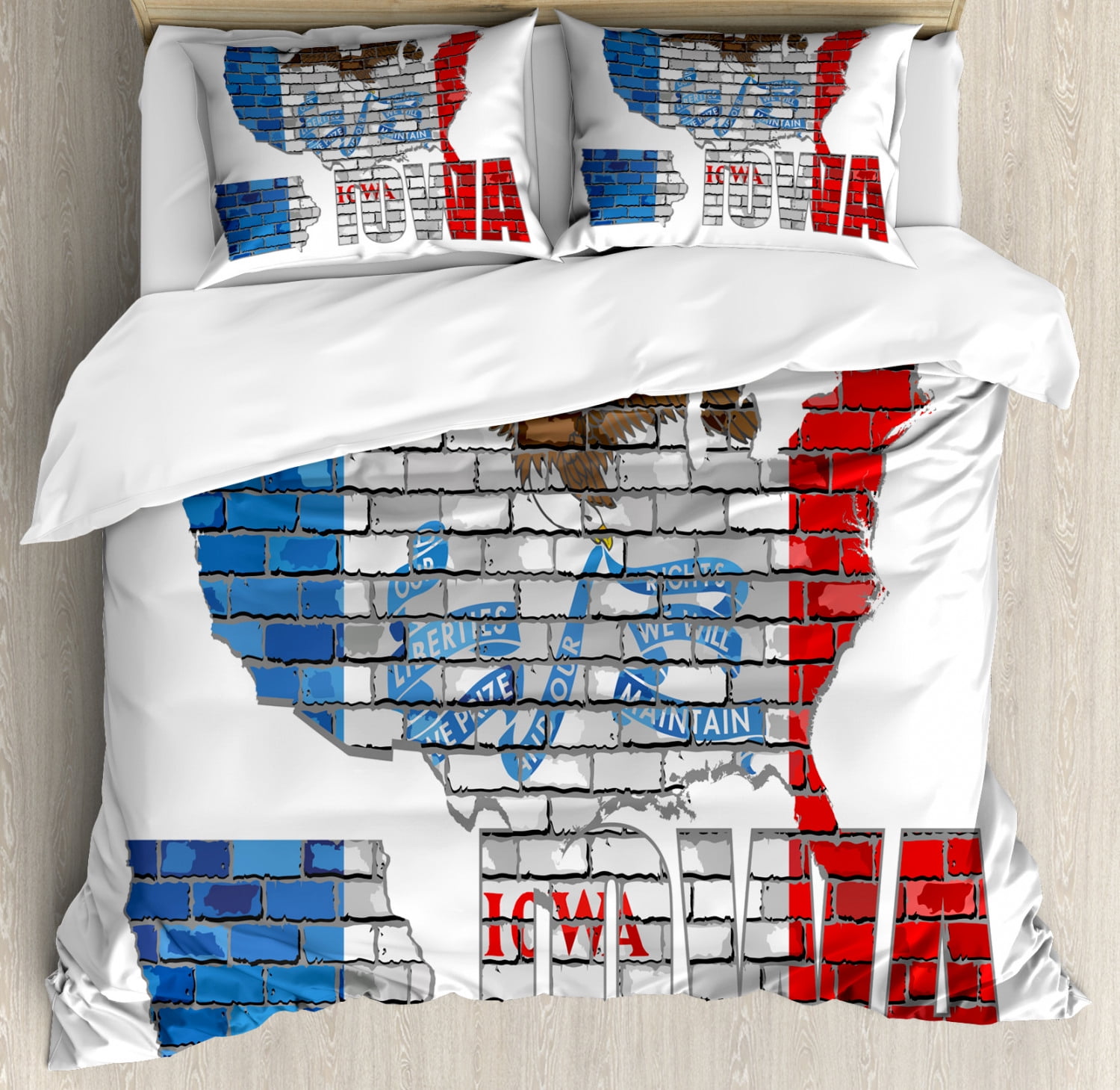 Iowa State Duvet Cover Set King Size, Iowa Map on a Brick Wall ...