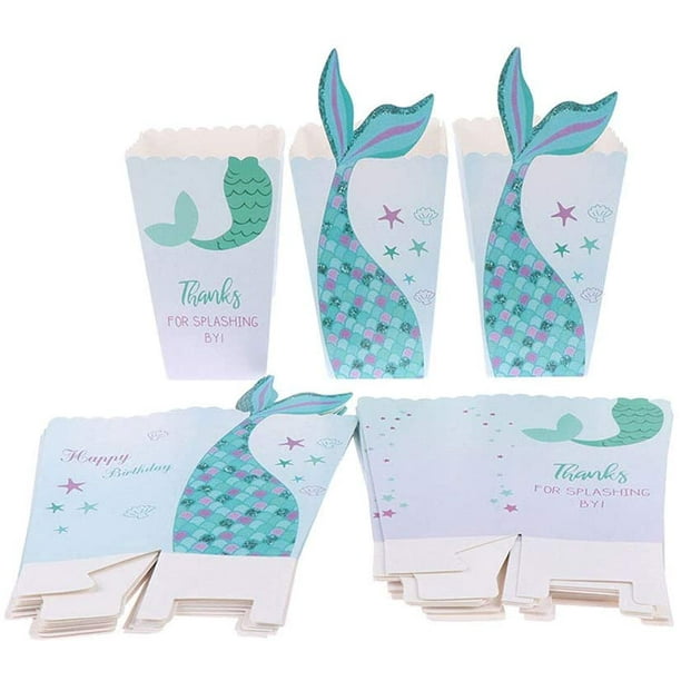 24 Pcs Popcorn Boxes Movie Theater Night Paper Popcorn Boxes Mermaid ...