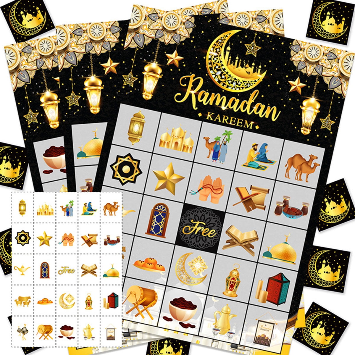 Graflsoa Moon Festival Bingo Game Set: 24 Cards, 12 Markers, Pattern ...