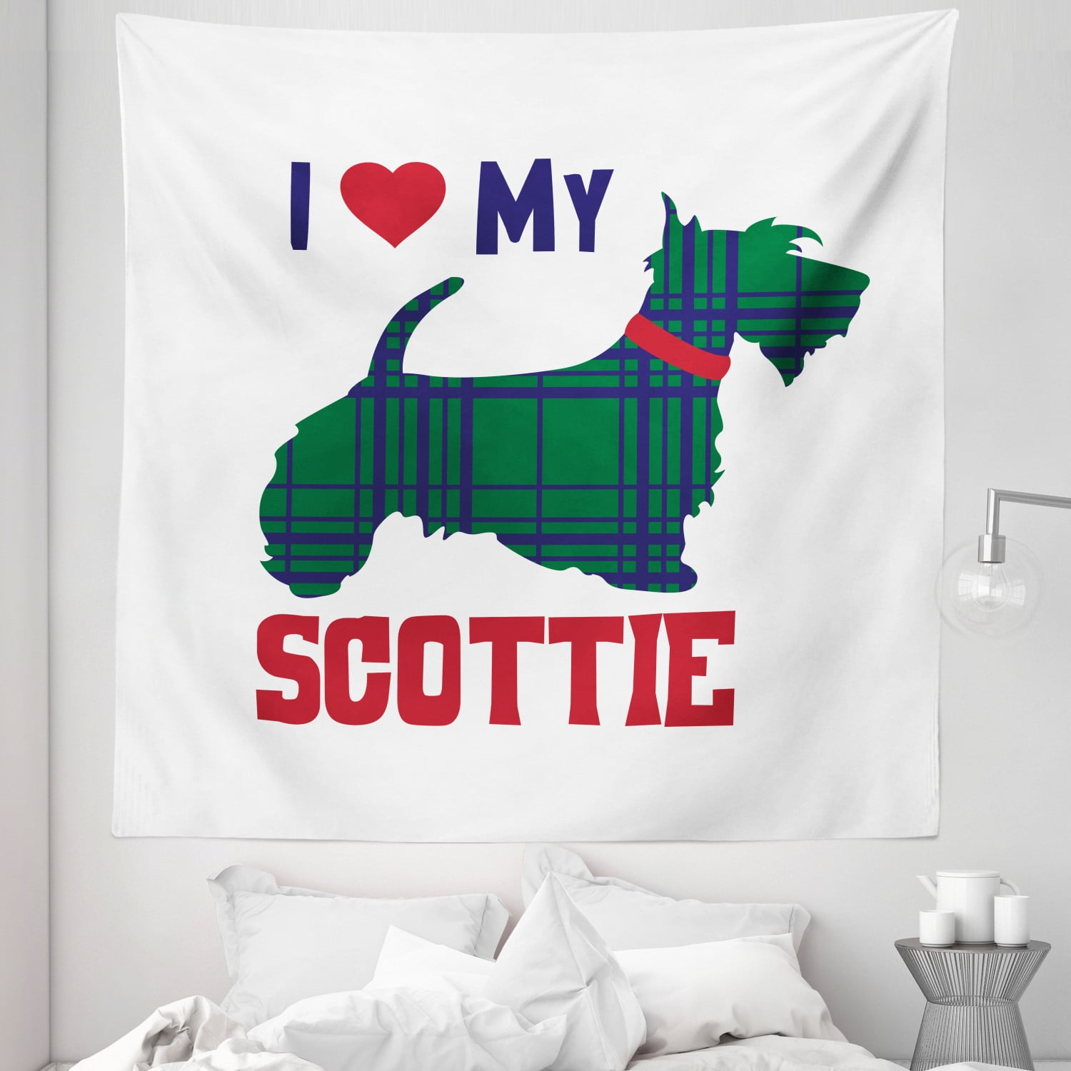 Scottie Dog Tapestry, I Heart My Scottie Message Tartan Pattern Built ...