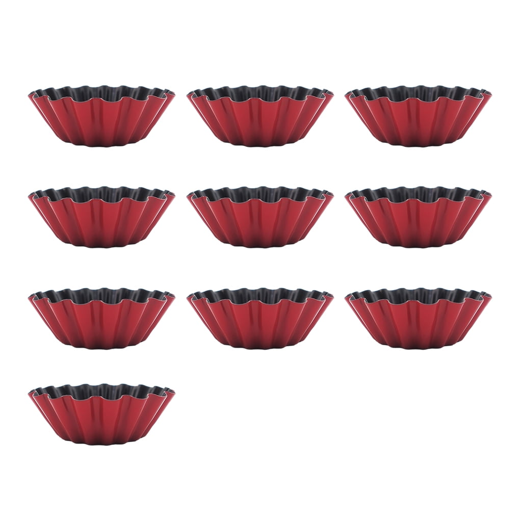 10 Pieces Carbon Steel Egg Tart Mold Non-stick Flower Edge Household ...