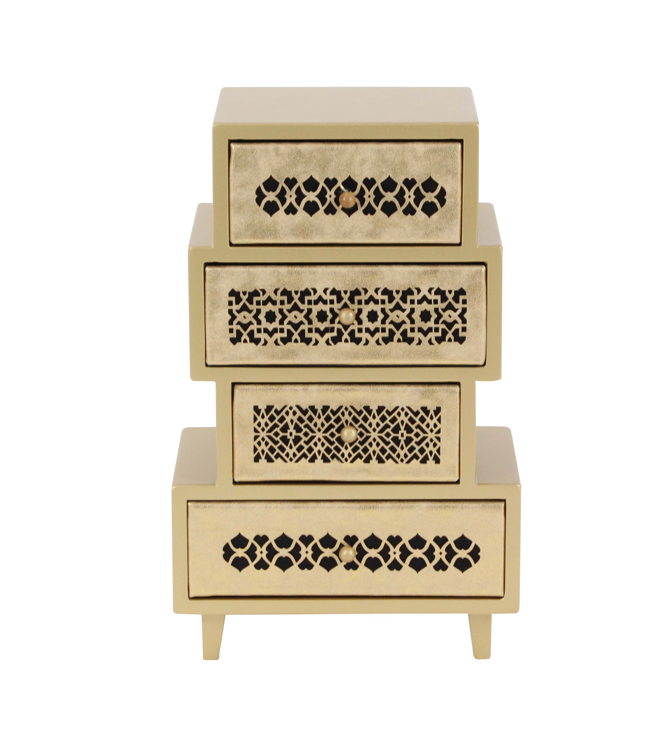 Glam 13 X 8 Inch Pale Gold Finished Four-Drawer Asymmetrical-Shaped ...