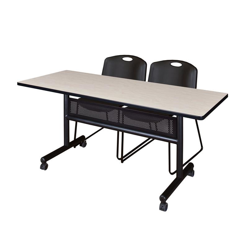 60" x 24" Flip Top Mobile Training Table w/ Divider- Maple & 2 Stack ...
