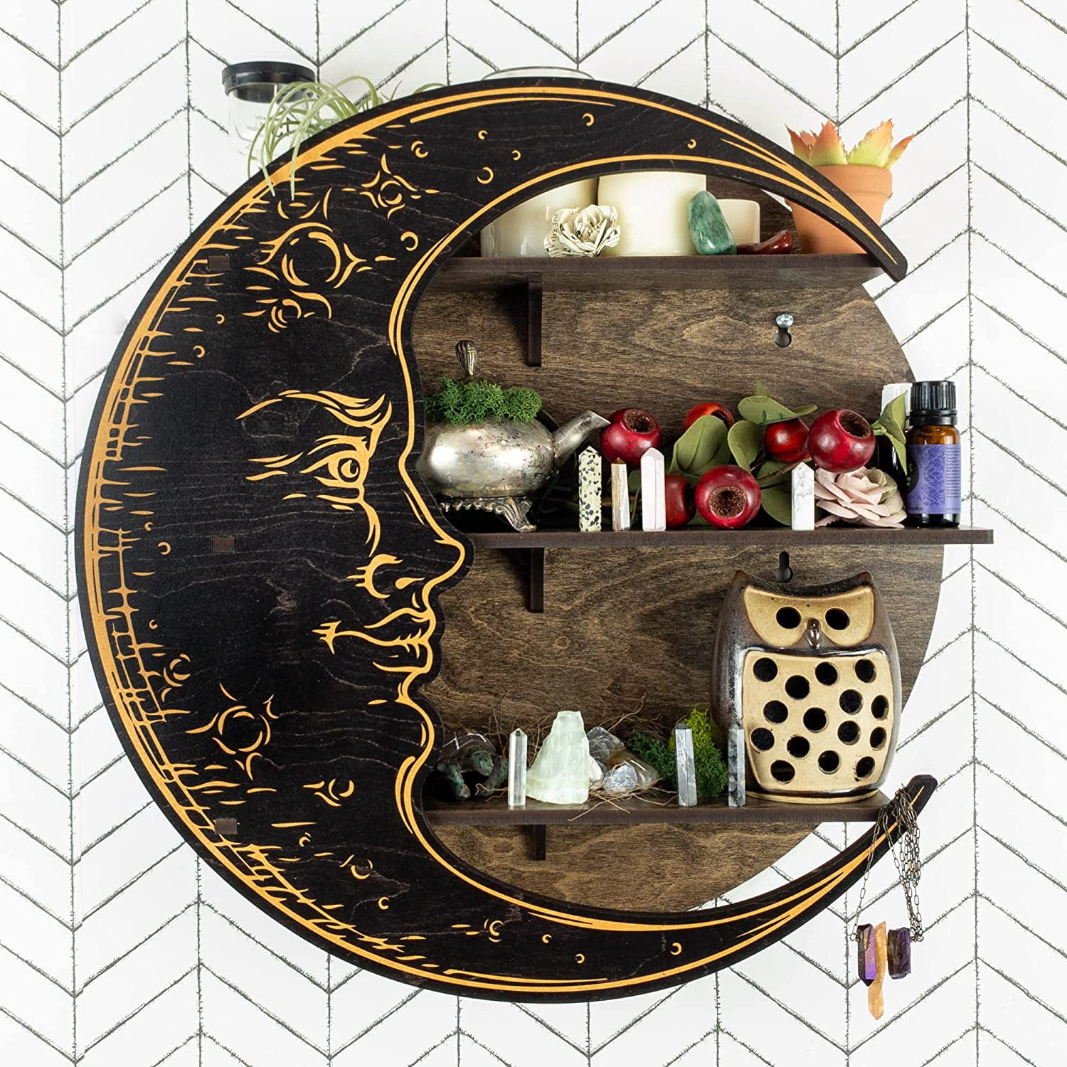 Standish House Moon Decor - 16-Inch Moon Shelf for Stones and Crystal ...