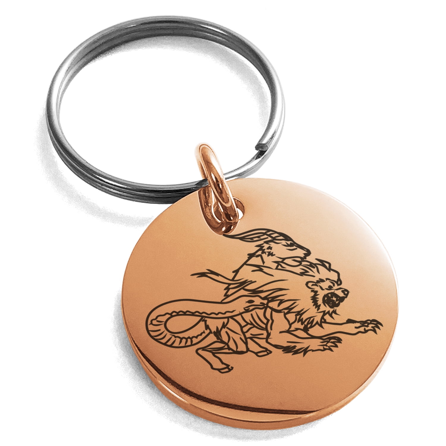 Stainless Steel Greek Mythology Chimera Engraved Small Medallion Circle ...