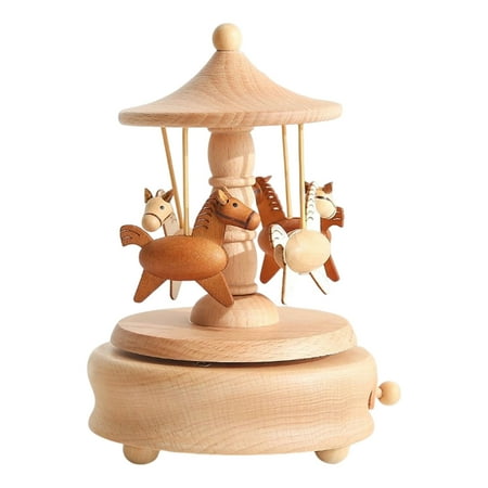gufffrom Music Boxes Wooden Rotating Carousel Portable Plant Musical Box Smooth Sturdy Elegant ...