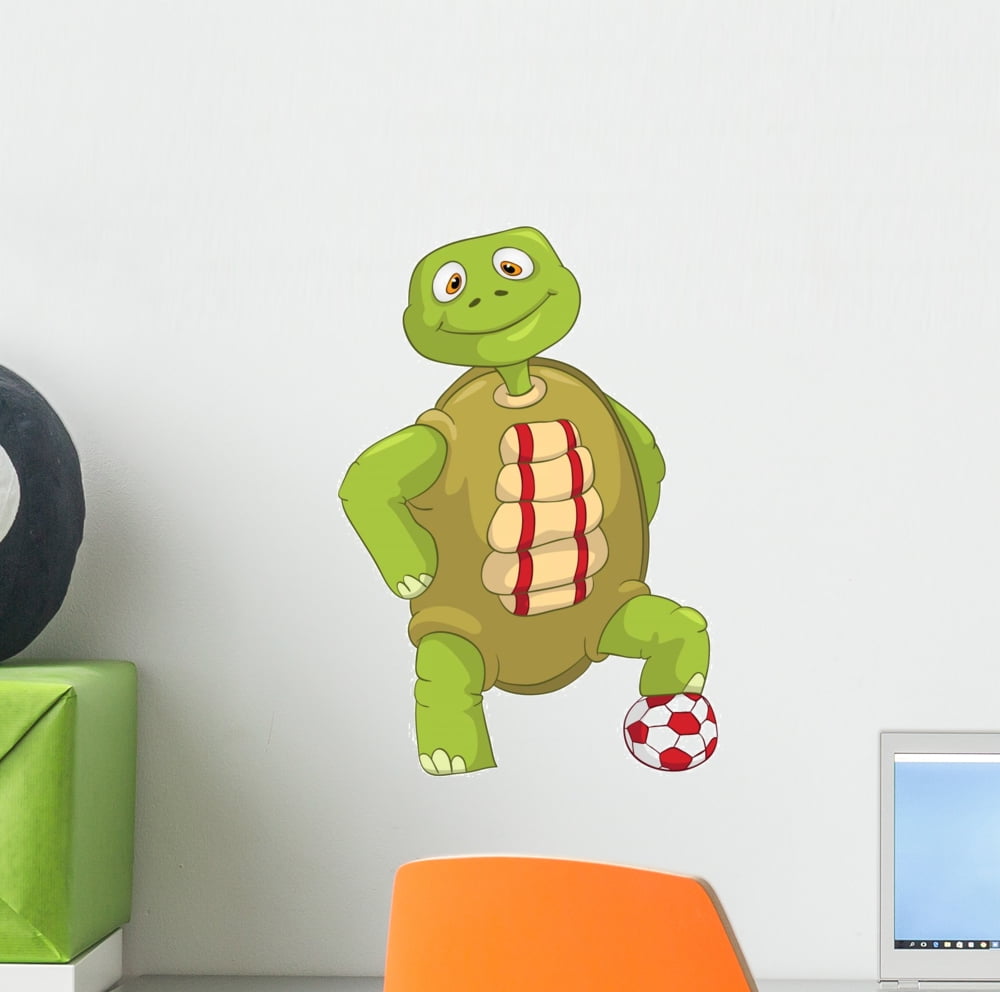 Funny Turtle Soccer Player Wall Decal Mural by Wallmonkeys Peel and ...