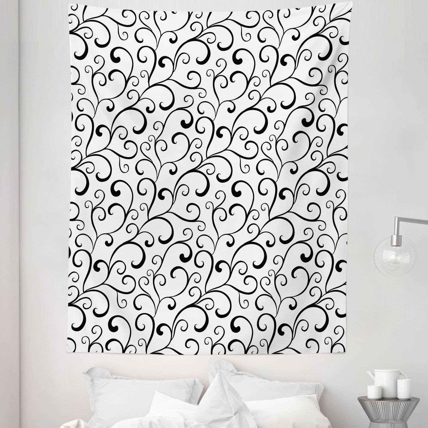 White Tapestry, Abstract Repeating Curlicue Pattern Organic Swirls in ...