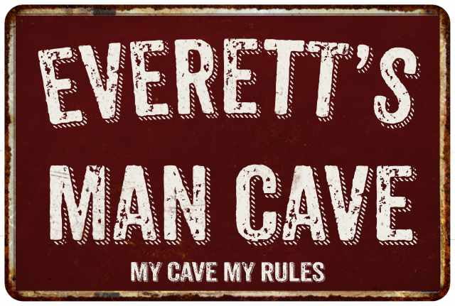 EVERETT'S Man Cave Red Grunge Sign Metal 8x12 Decor 108120003397 ...