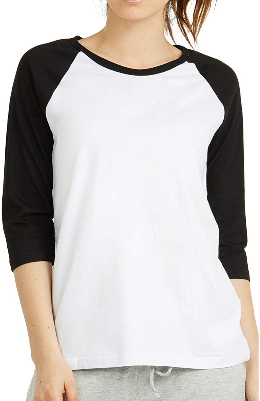 Dailywear Womens Casual 3 4 Sleeve Plain Baseball Cotton T Shirts Blk