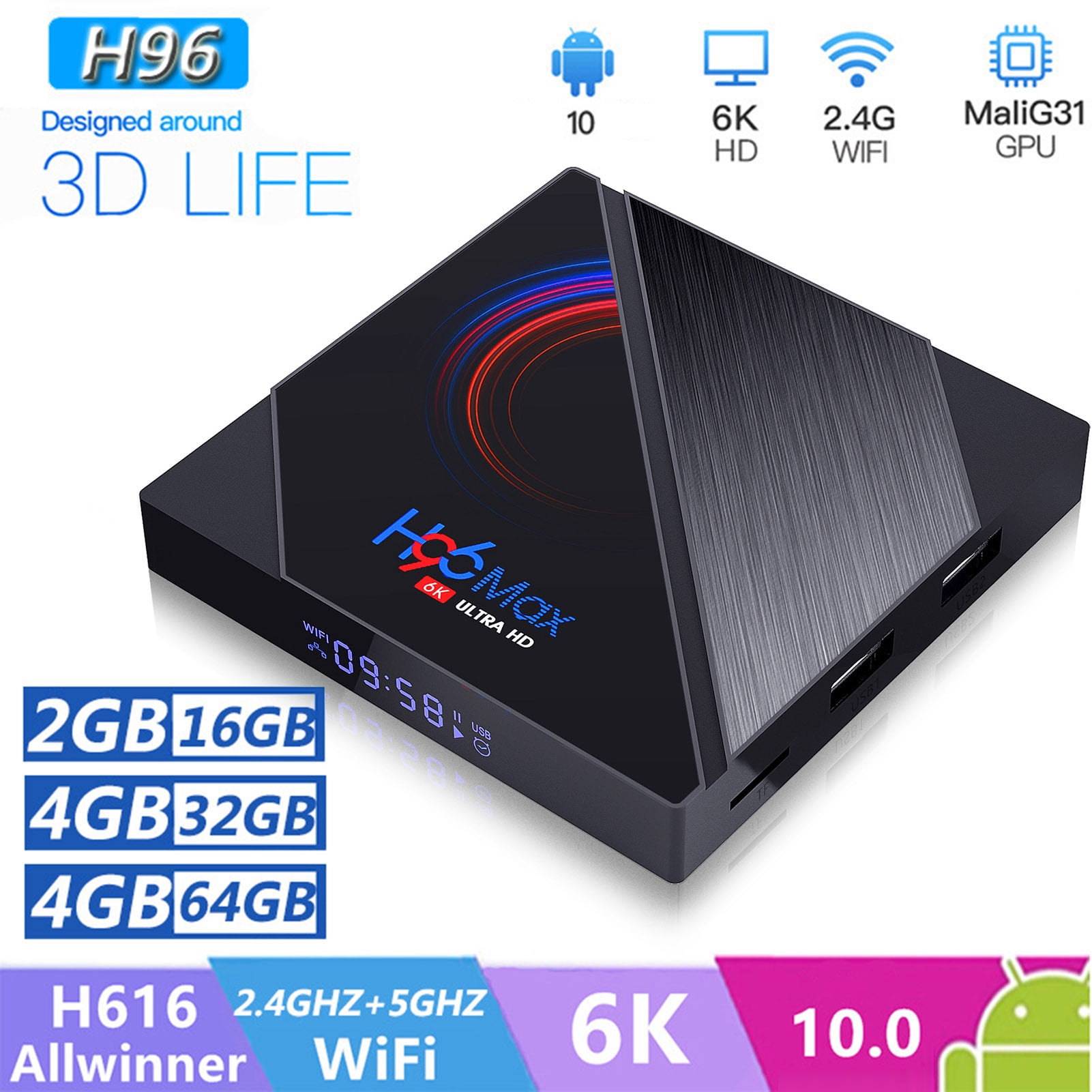 Gwong Electrónica H96 Max H616 para Android 10.0 High Clarity 2.4G WiFi ...