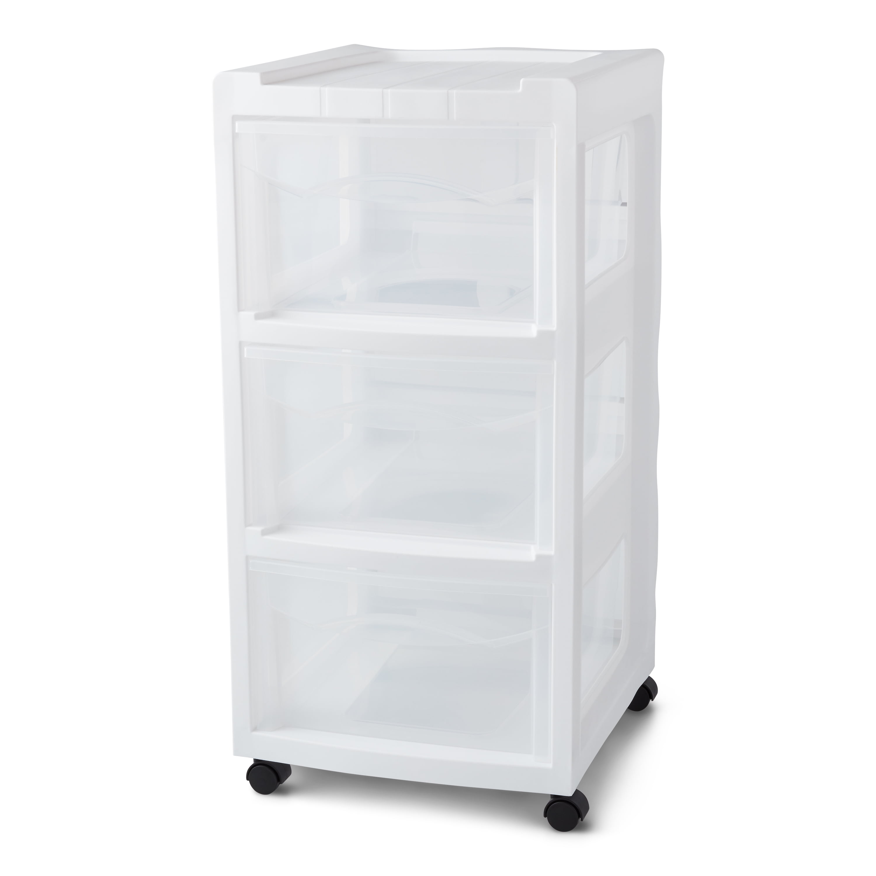 Mainstays Rolling Three-Drawer Storage Organizer Cart, White / Clear ...
