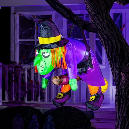 XBRW 4 FT Long Halloween Inflatable Witch Hanging on Branch Inflatable ...