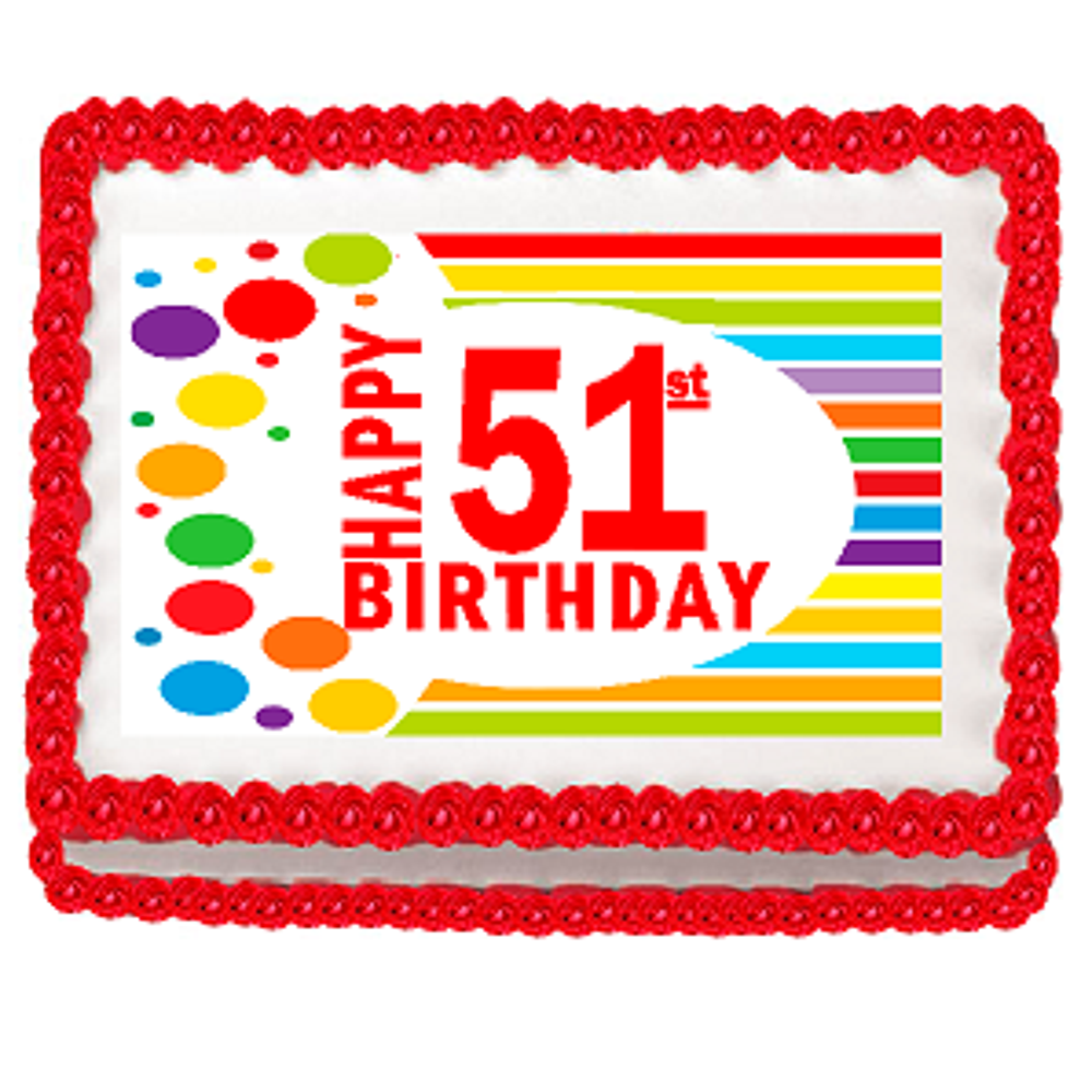 Happy 51st Birthday Edible PEEL N STICK Frosting Photo Image Cake ...