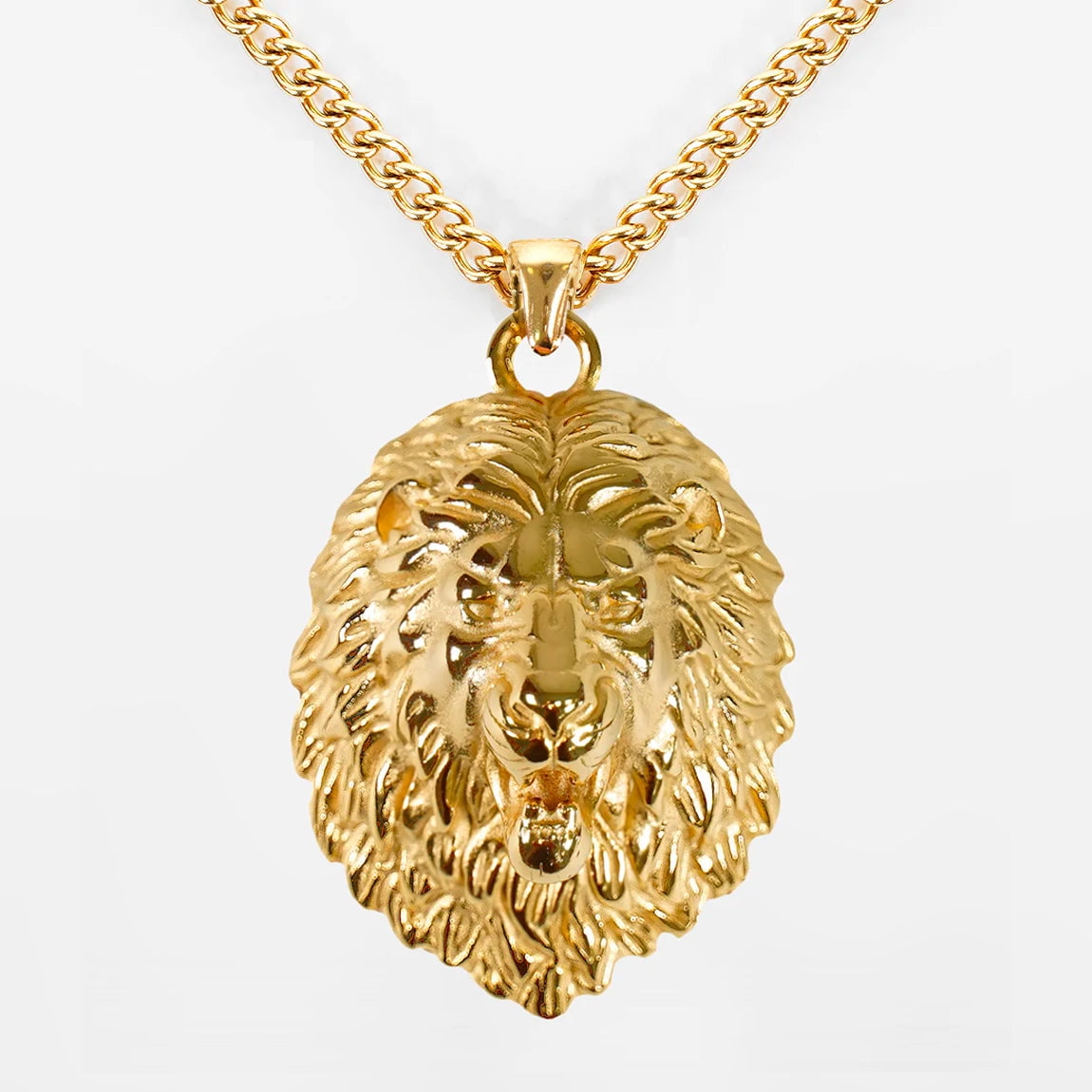 Lion Pendant with Chain Necklace - Gold Plated Stainless Steel ...