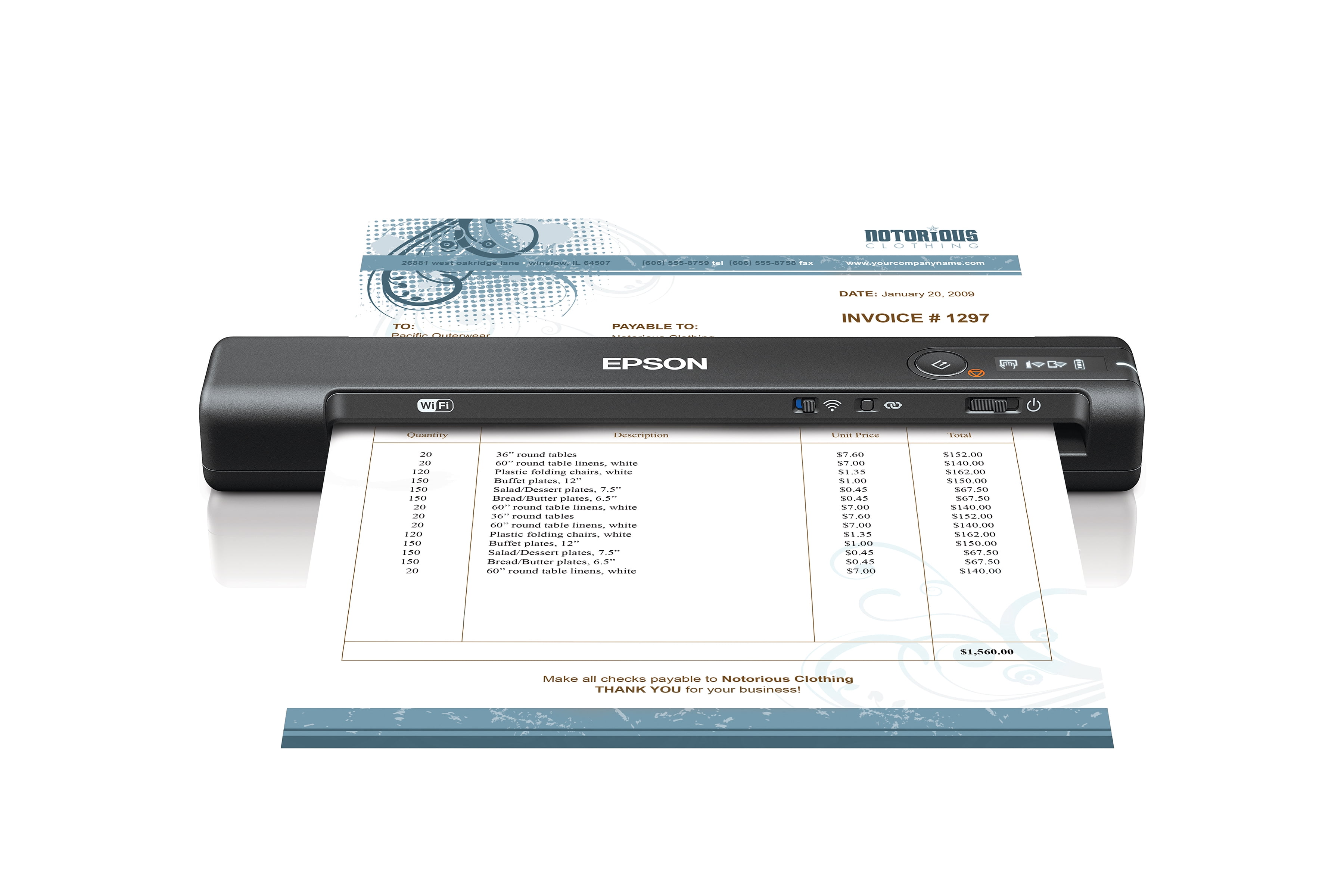 Epson WorkForce ES-65WR Wireless Portable Sheet-fed Document Receipt ...