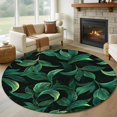 7ft Round Rug Green Leaf Area Rugs for Living Room Bedroom Washable Non ...