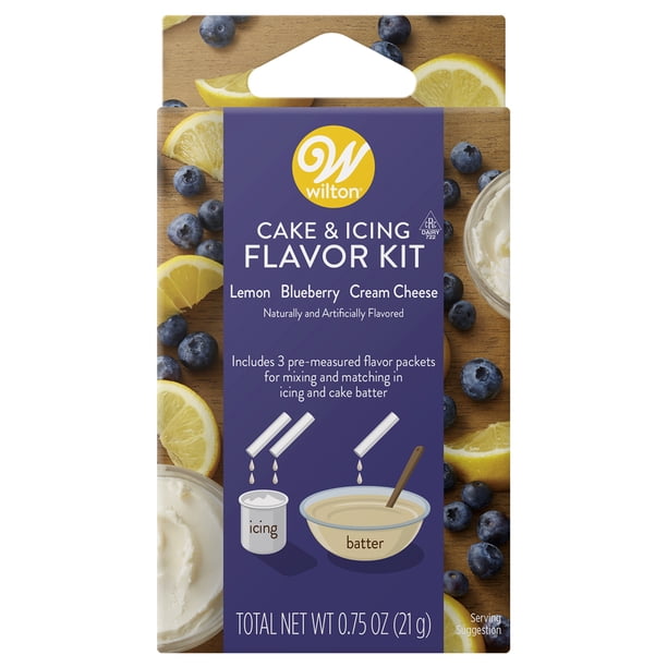 Wilton Lemon, Blueberry and Cream Cheese Cake and Icing Flavor Kit, 3 ...