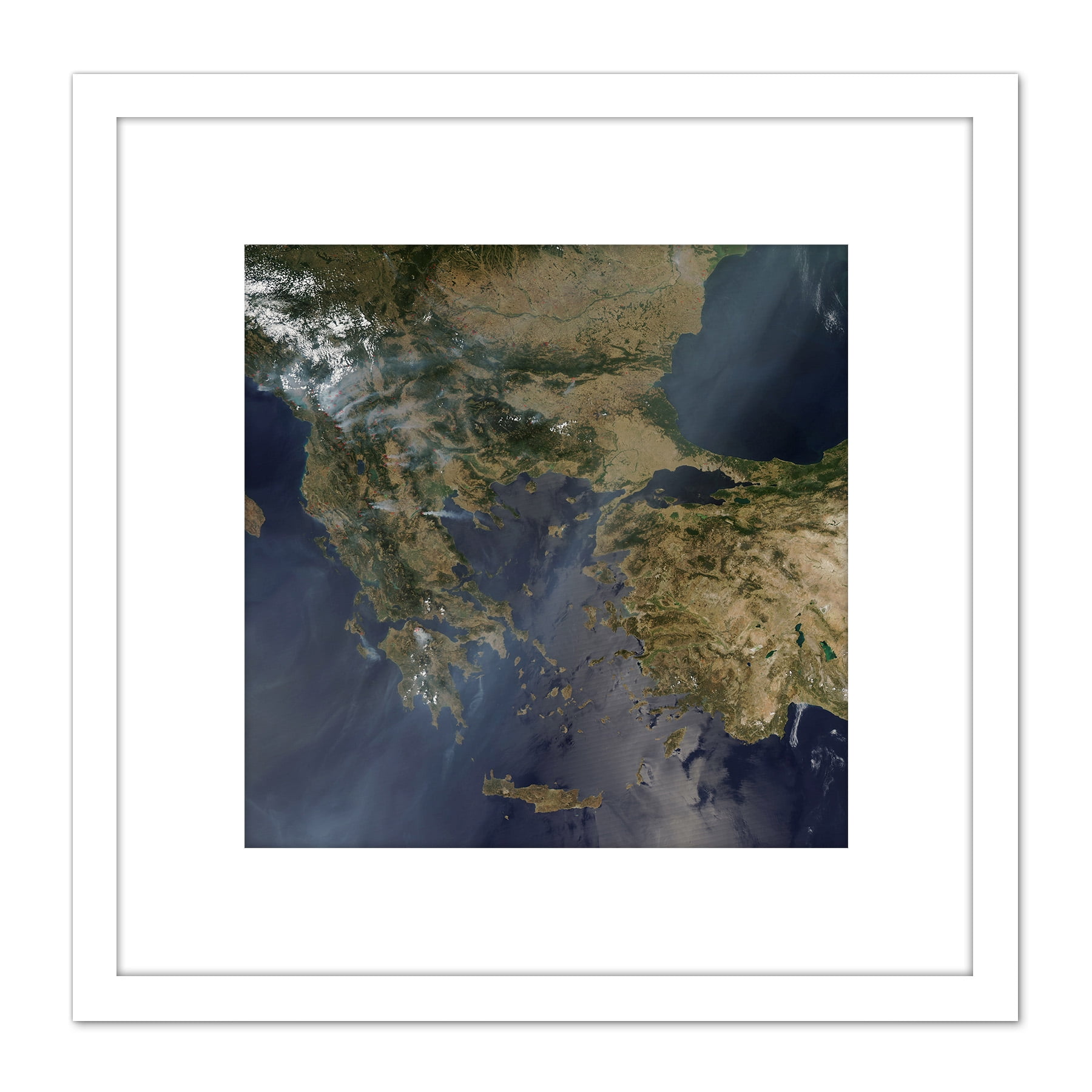 Space Nasa Balkan Peninsula Fires Aqua Satellite 8X8 Inch Square Wooden ...