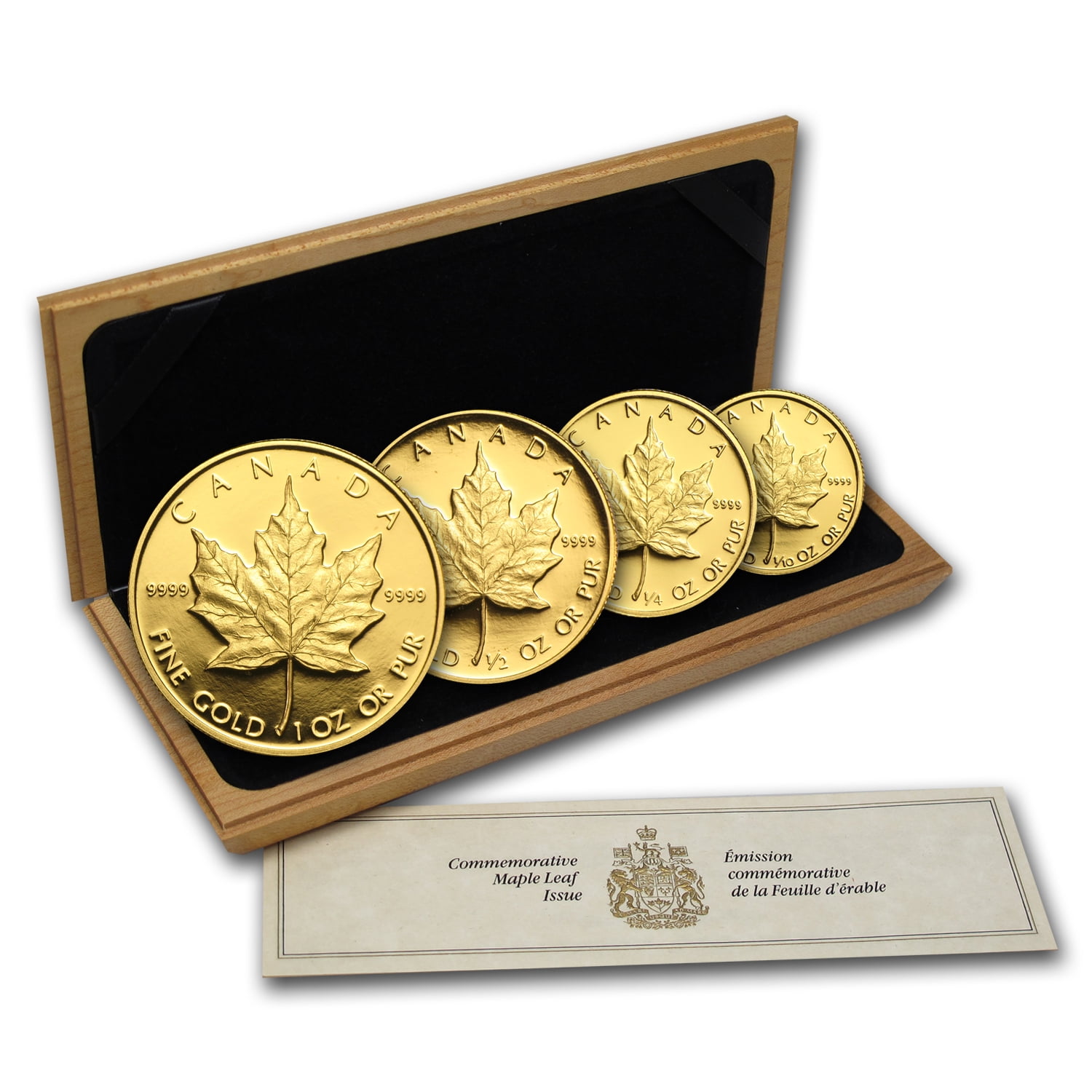 1989 Canada 4-Coin Gold Maple Leaf PF Set (10th Anniv, Box & COA ...