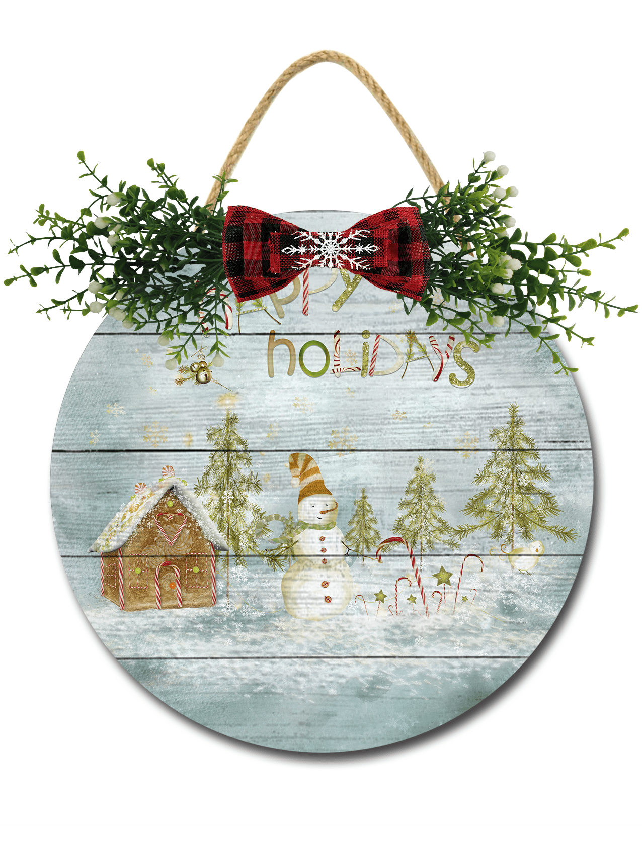 Front Door Porch Decorations Happy Holidays Door Hanging Sign 11 inch ...