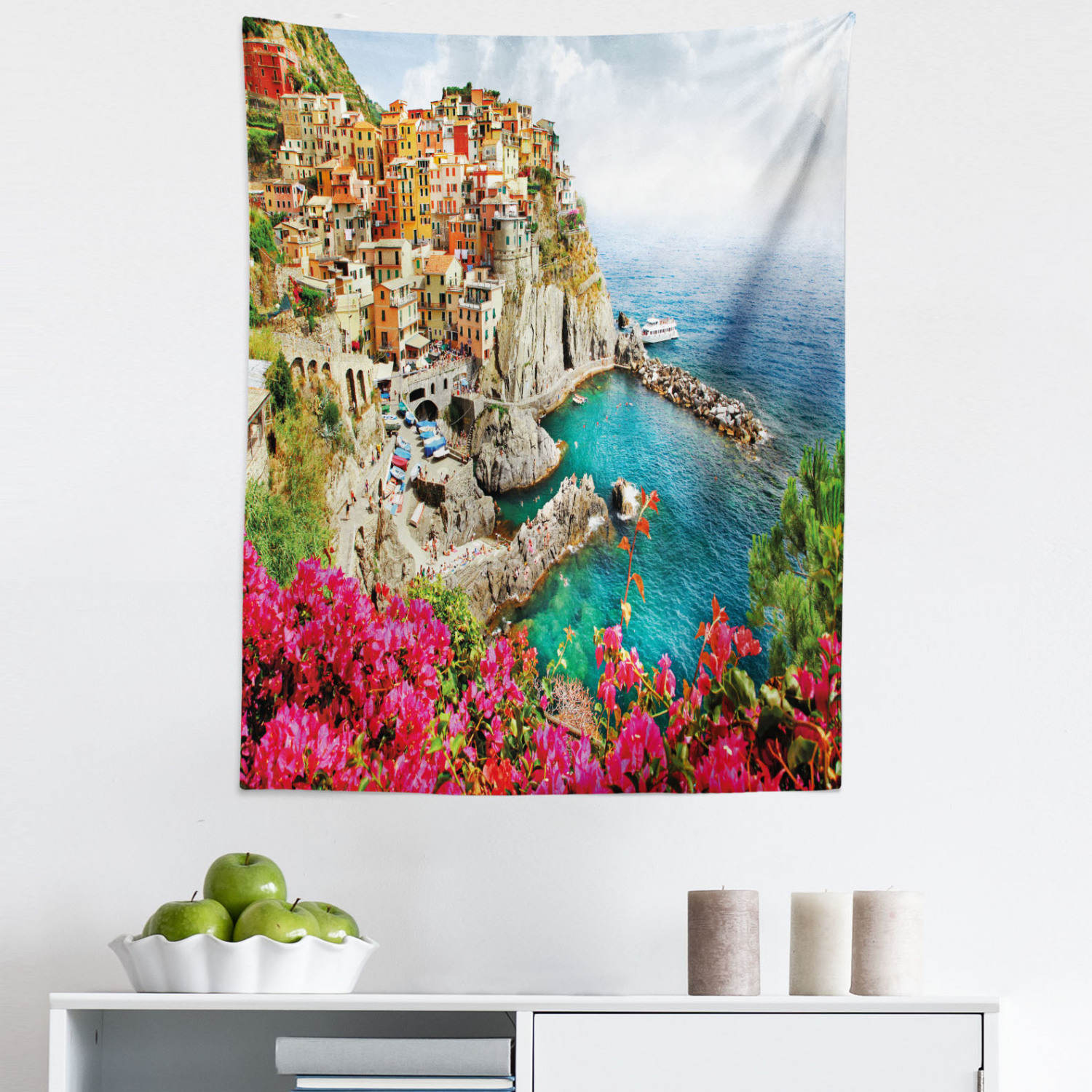 Italy Tapestry, Monarola Antique Village in Cinque Terre Coastal ...