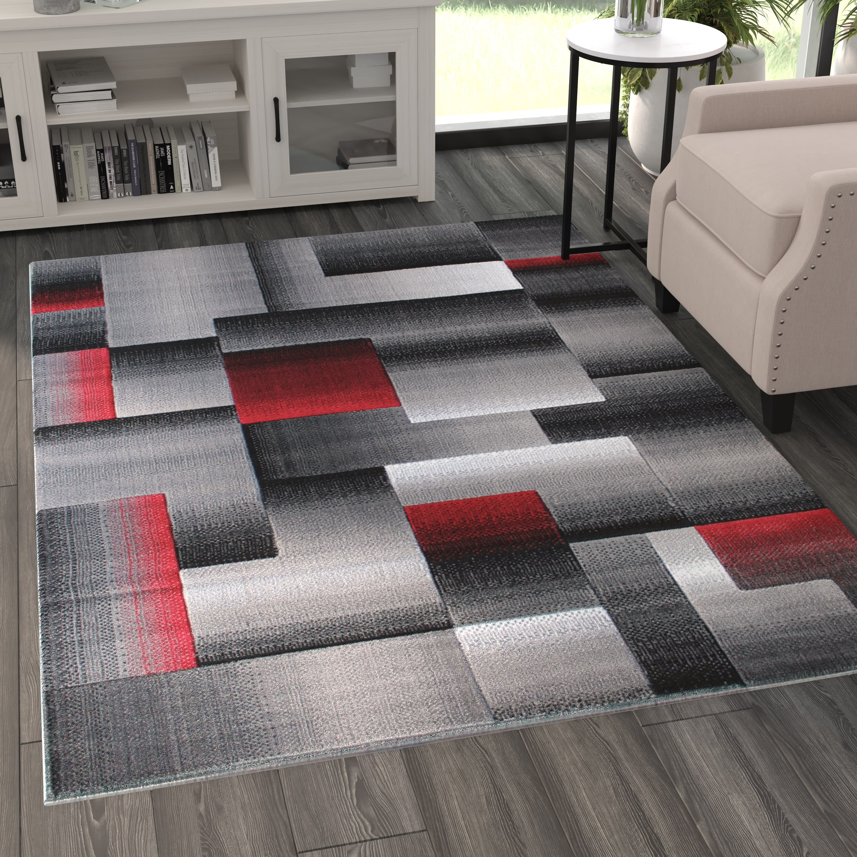 Masada Rugs Modern Contemporary Area Rug, Red Grey Black (5 Feet X 7 ...