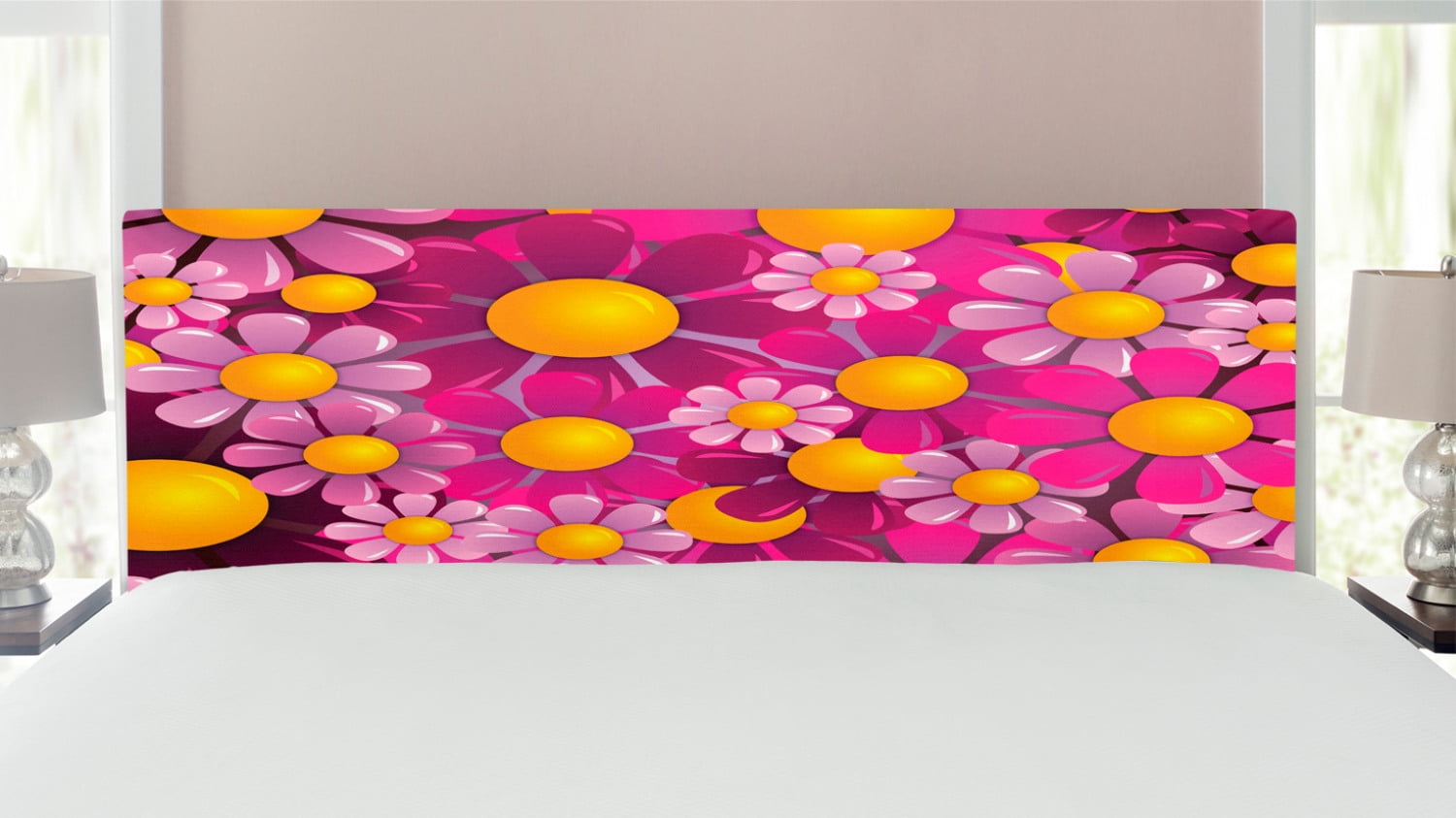 Abstract Headboard, Flowers Cartoon Summer Garden Happy Cheering ...