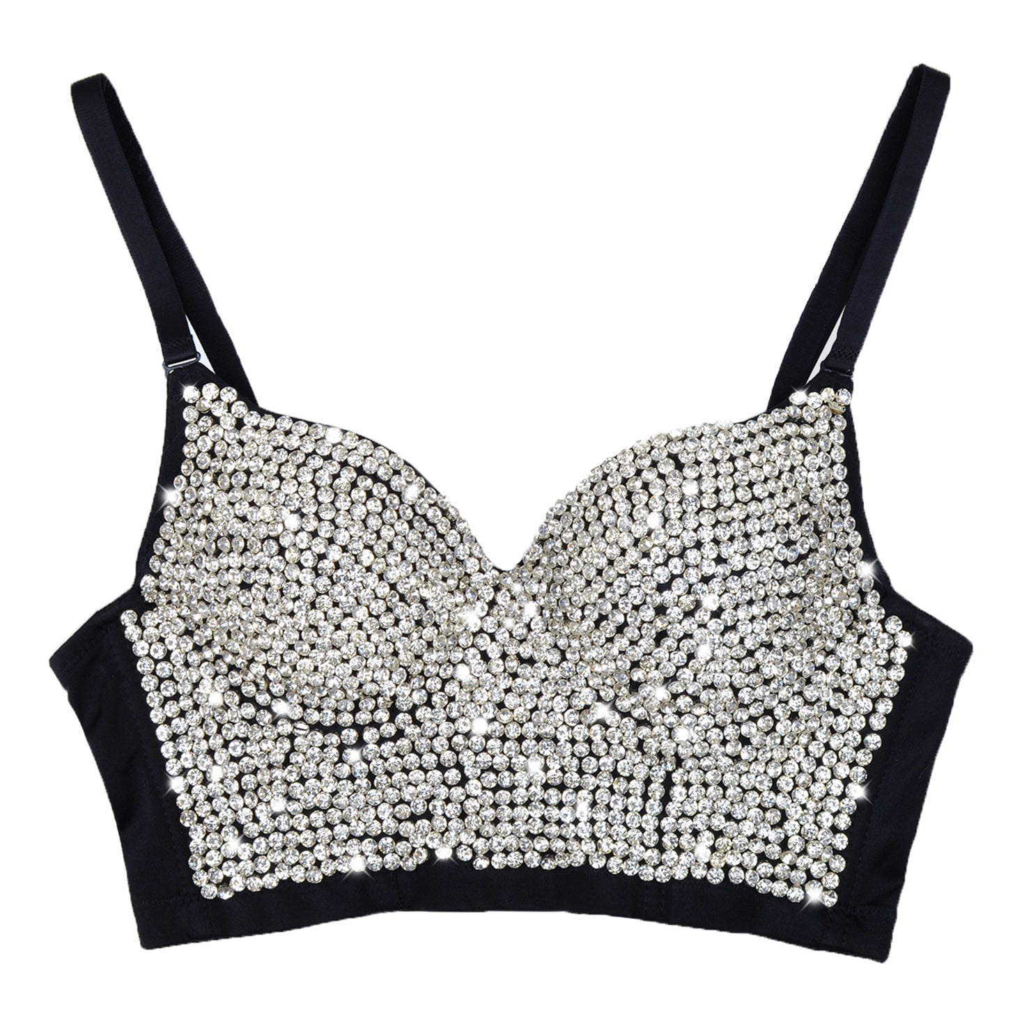 ELLACCI Women's Rhinestone Diamond Push up Bustier Crop Top Sexy Punk ...