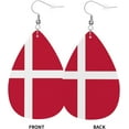 Danish flag Women's Teardrop Leather Earrings, Hook 925 Silver Plated ...