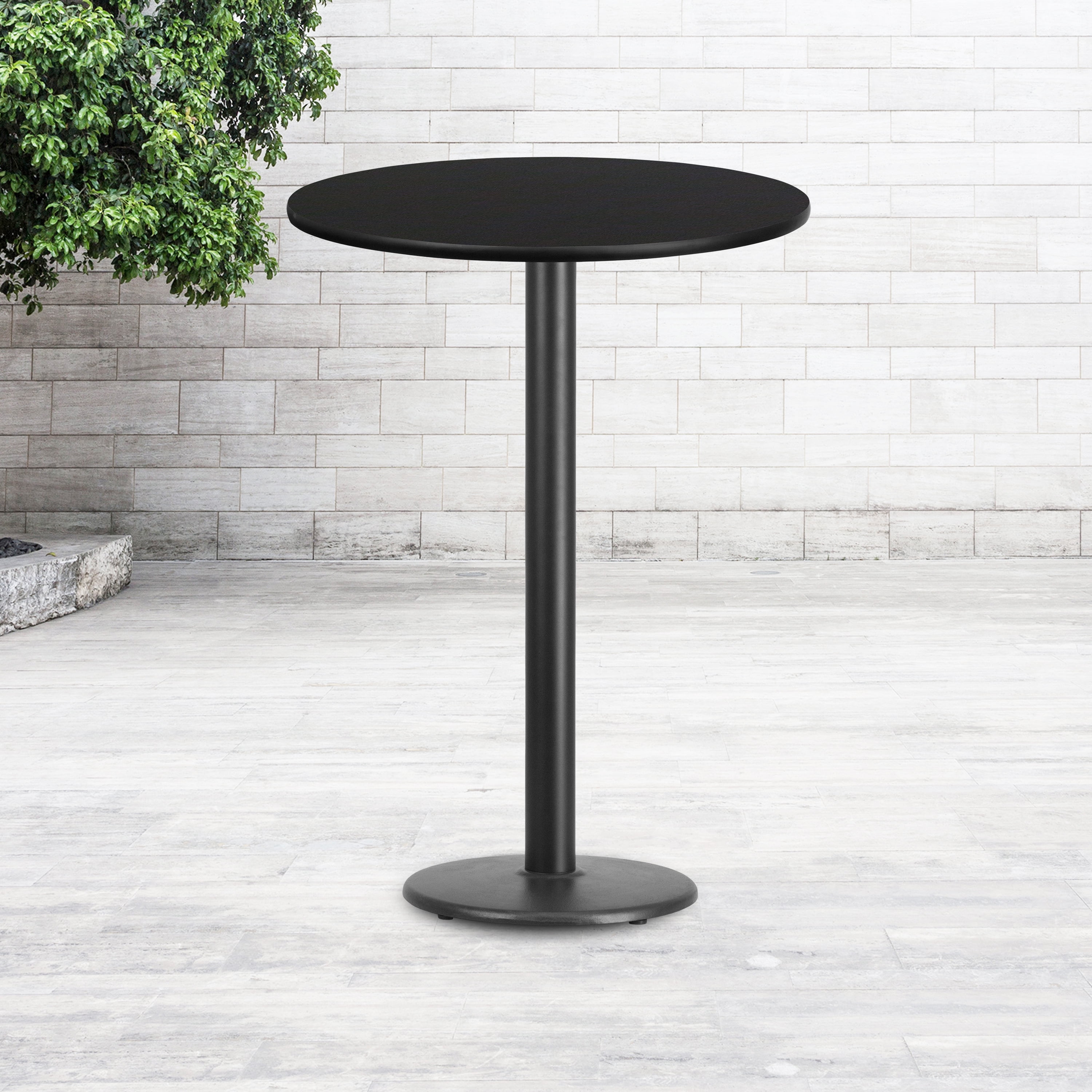 BizChair 30'' Round Black Laminate Table Top with 18'' Round Bar Height ...