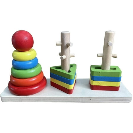 IGUOHAO Rainbow Stacking Rings Toy Classic Stacker ?Wooden Shape Color ...