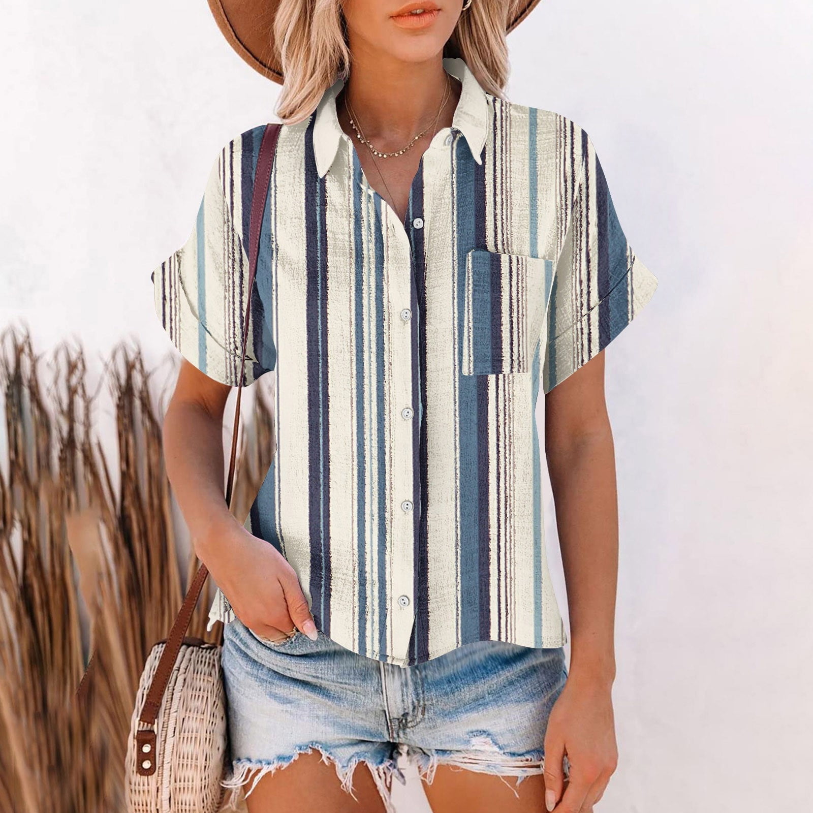 Click here for Breaise Cotton Linen Tshirt For Women Casual Butto... prices