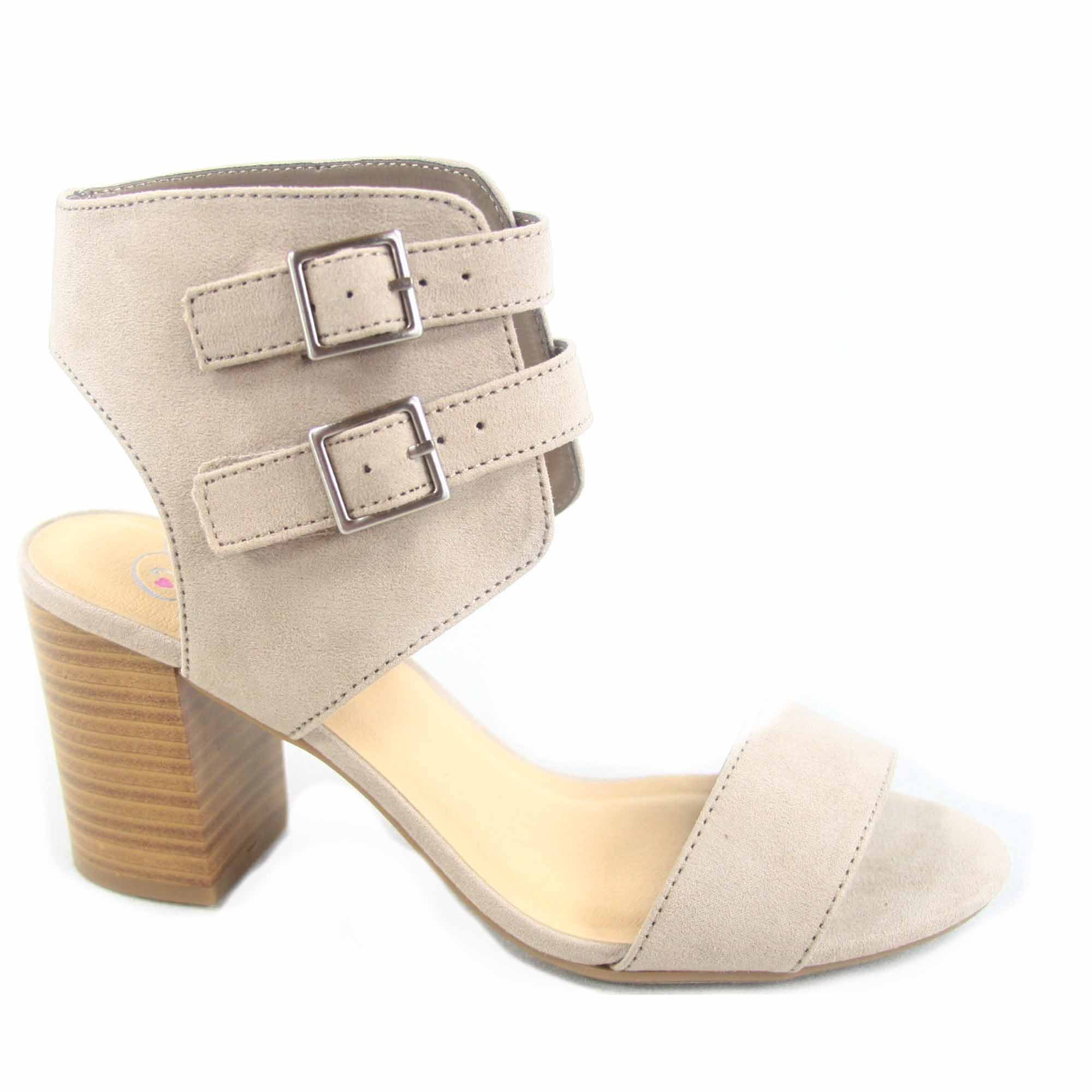 Surrell Women's Single Band Double Buckles Chunky Heel Sandal - Walmart.com