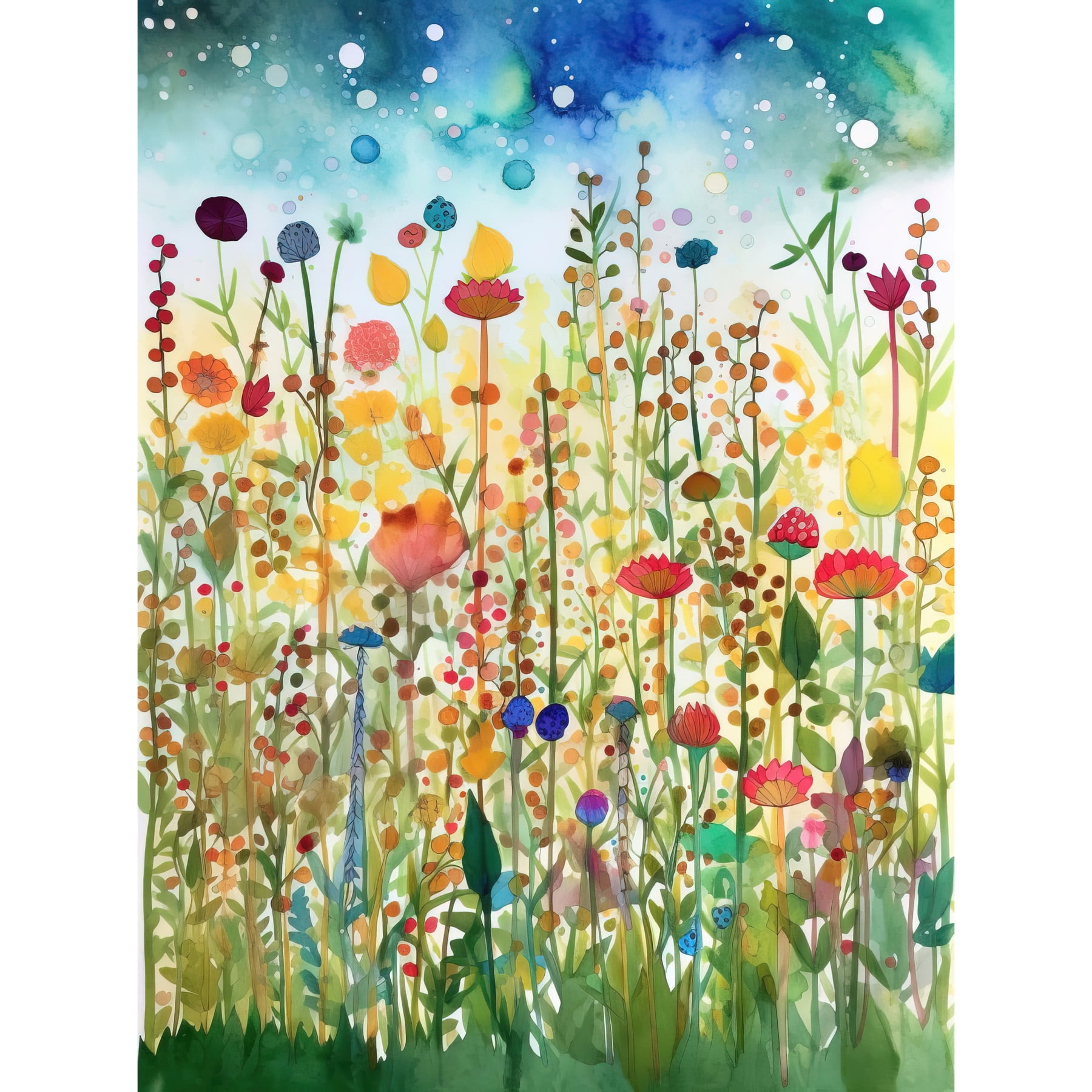 Wildflower Meadow Folk Art Unframed Wall Art Print Poster Home Decor ...