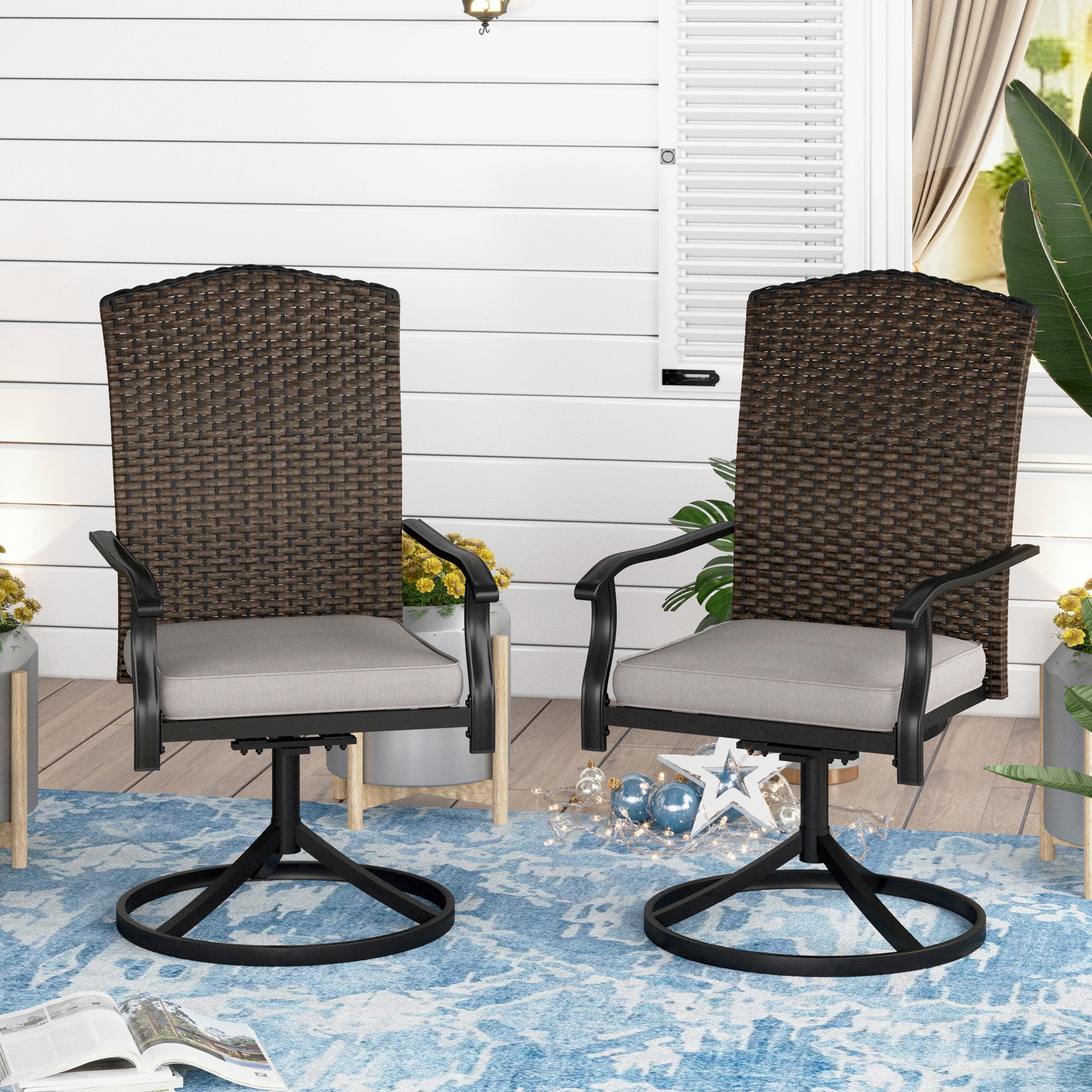 Sophia & William Outdoor Patio Dining Wicker Swivel Chairs with ...