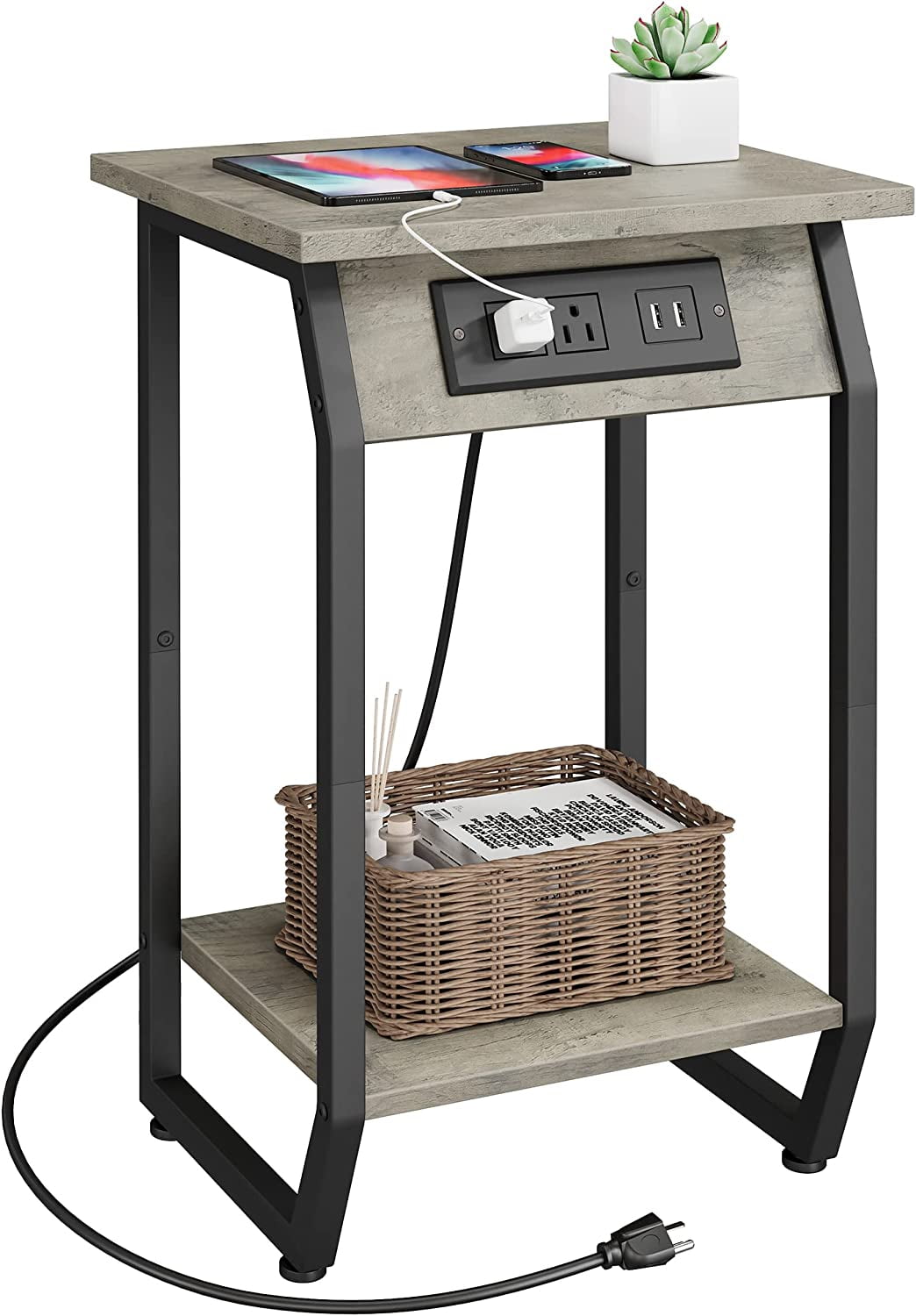 Farmhouse Side Table, Bedside Nightstand Sturdy Wooden End Table with ...