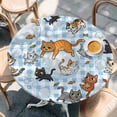 Blue Plaid Cat Round Tablecloth 36-44 Inch Round Fitted Table Cloth ...