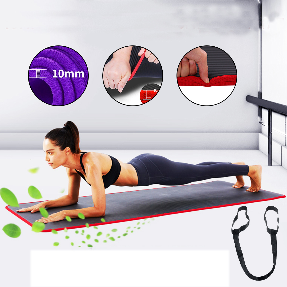 72x24" 10MM Yoga Exercise Mat Non Slip Exercise Mat for Indoor and ...