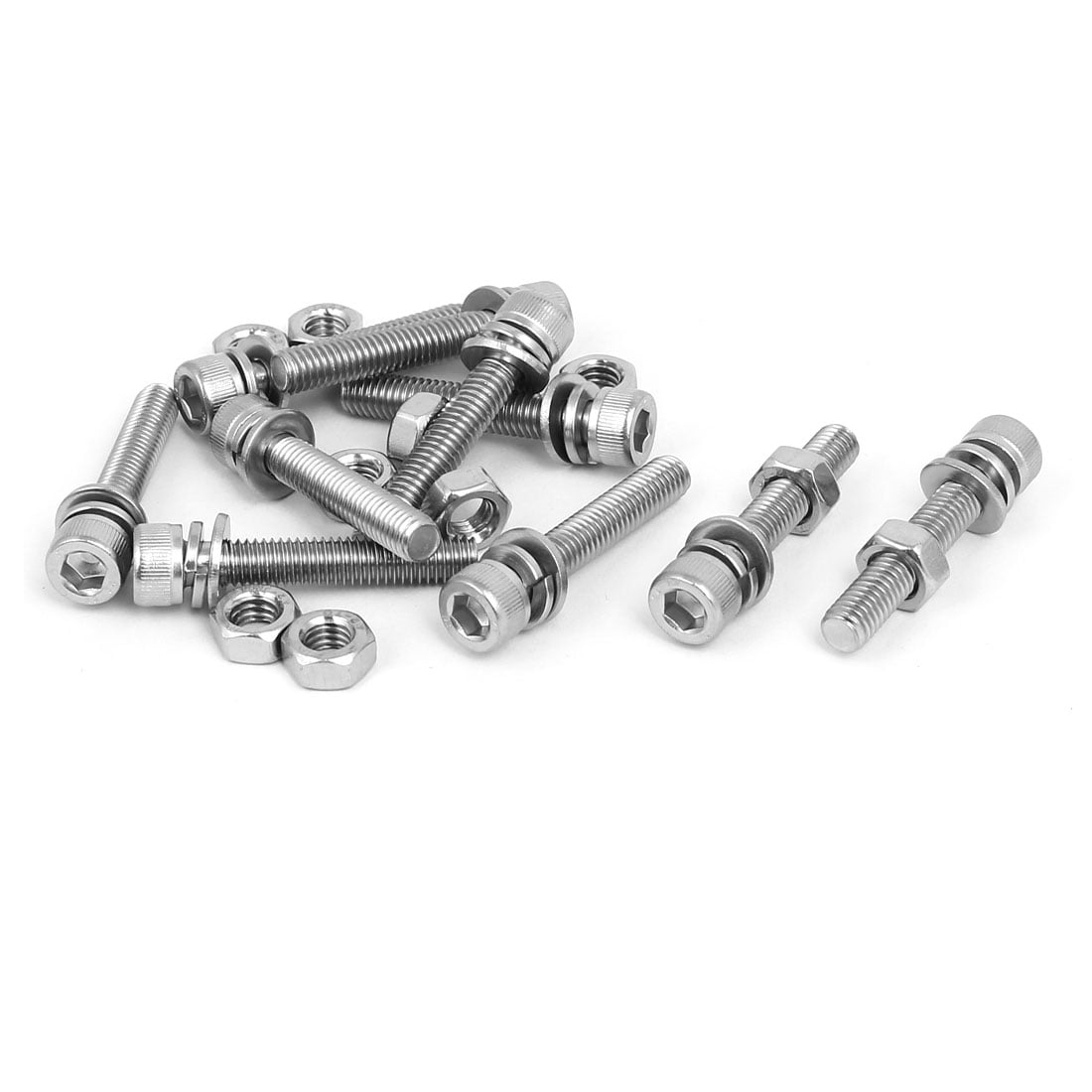 M6 x 35mm 304 Stainless Steel Hex Socket Head Cap Screws Nuts w Washers ...