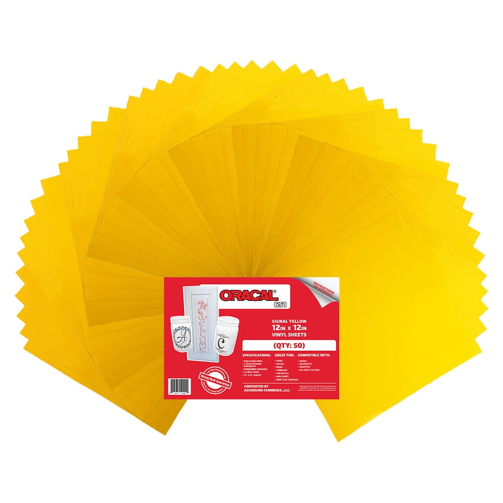 (50) 12" x 12" Sheets - Oracal 651 Signal yellow Adhesive Craft Vinyl ...