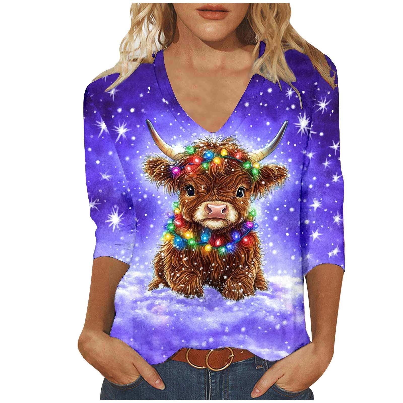 Click here for Ctreela Women Christmas Highland Cow Shirt Cute An... prices