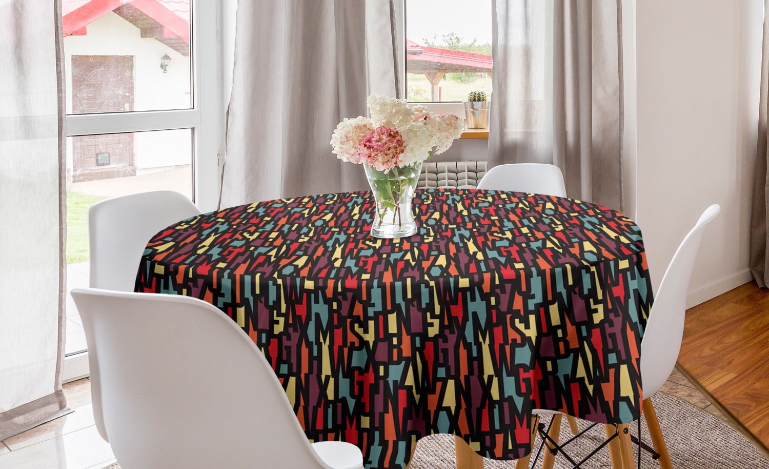 Abstract Round Tablecloth, Trippy Style Modern Mixed Fractal Funky ...