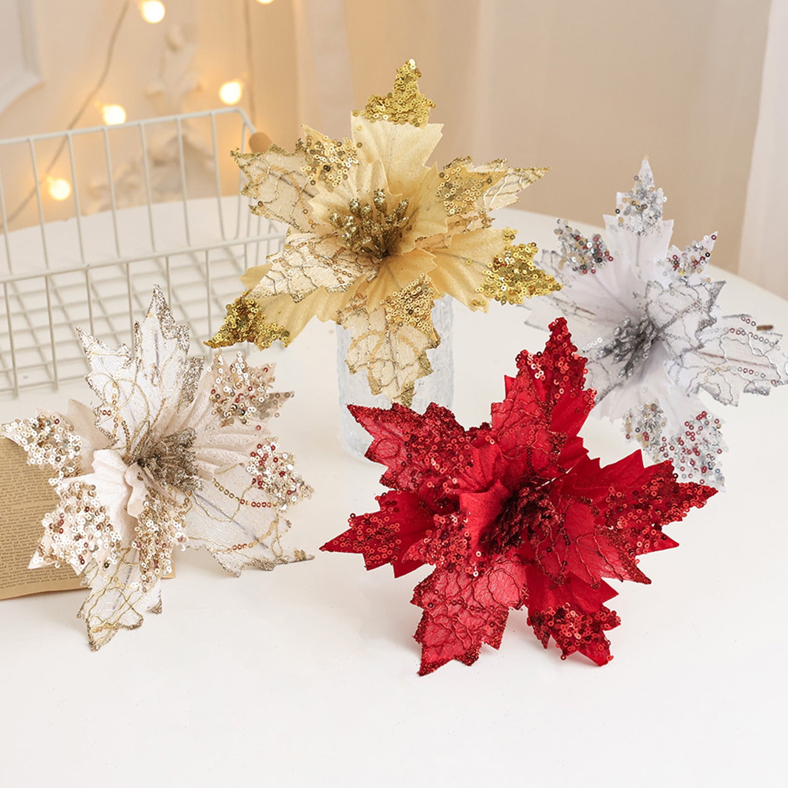 Click here for Eqwljwe Gold Poinsettia Flower glitter Poinsettias... prices